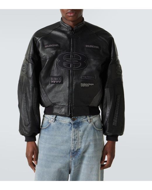 Balenciaga Round Leather Biker Jacket in Black for Men | Lyst