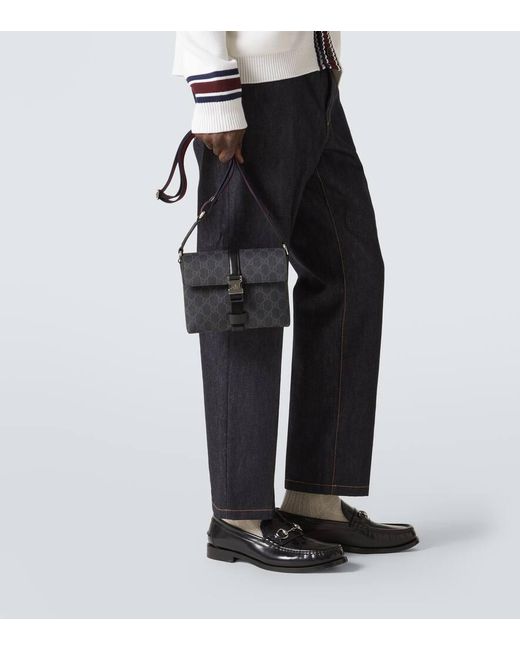 Gucci Gg Super Mini Leather-Trimmed Crossbody Bag in Black for Men | Lyst