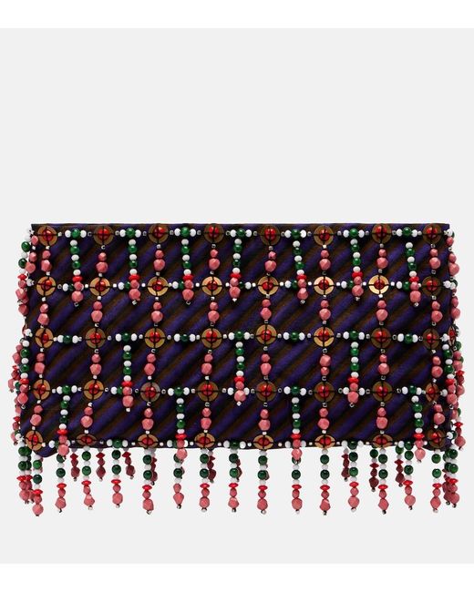 Dries Van Noten Small Beaded Striped Clutch in Red | Lyst UK