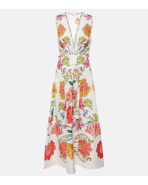 FARM Rio Off- Floral Insects Euroflax Premium Linen Maxi Dress, Floral ...