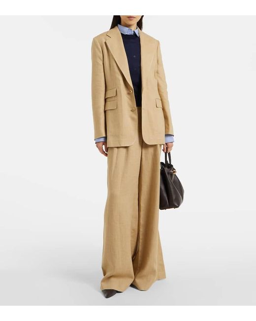 Ralph Lauren Greer Silk And Linen Wide-leg Pants in Natural | Lyst