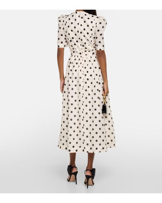 Zimmermann Polka-dot Linen Midi Dress in White | Lyst