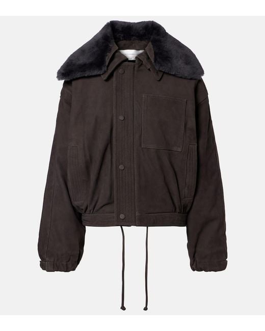 Victoria Beckham Shearling-Trimmed Suede Blouson Jacket in Black | Lyst UK