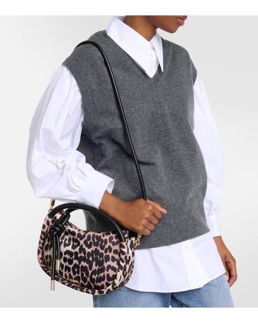 Ganni Knot Mini Leopard-printed Bag in Black | Lyst