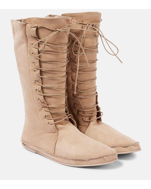 The Row Tyler Suede Lace-Up Boots in Natural | Lyst