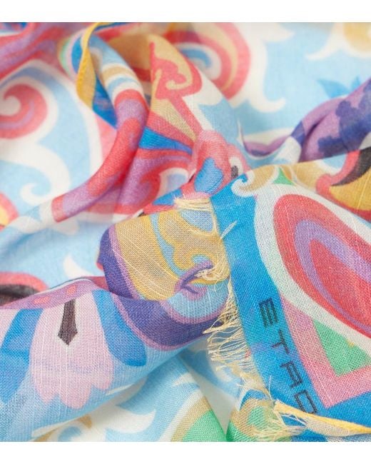 Etro Tosca Printed Scarf in Blue | Lyst