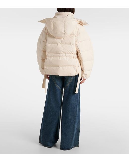 Ganni Bow-Detail Down Puffer Jacket in Natural | Lyst