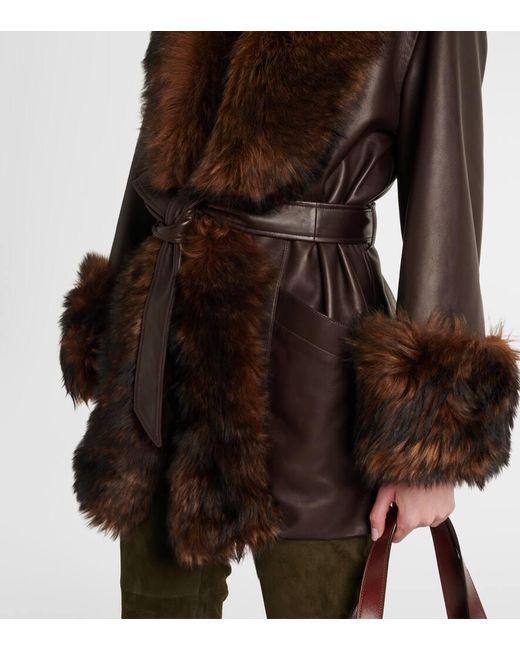 Chloé Shearling-Trimmed Leather Wrap Jacket in Brown | Lyst