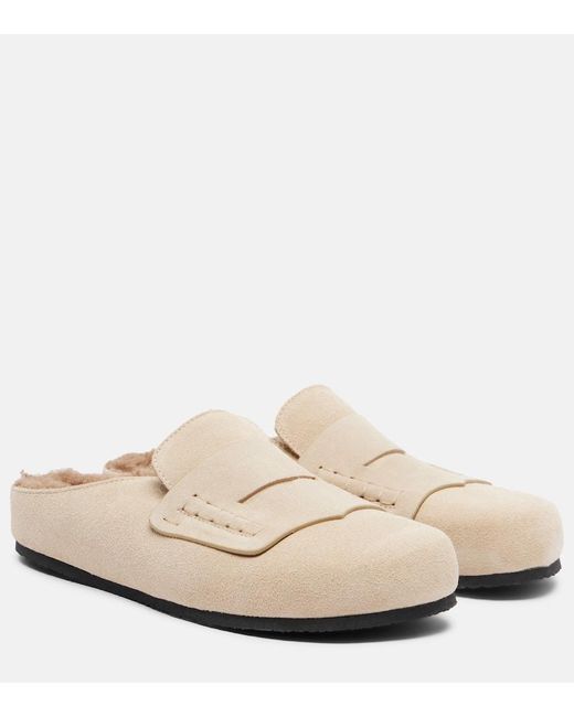 Jacquemus Shearling-Lined Suede Mules in White | Lyst