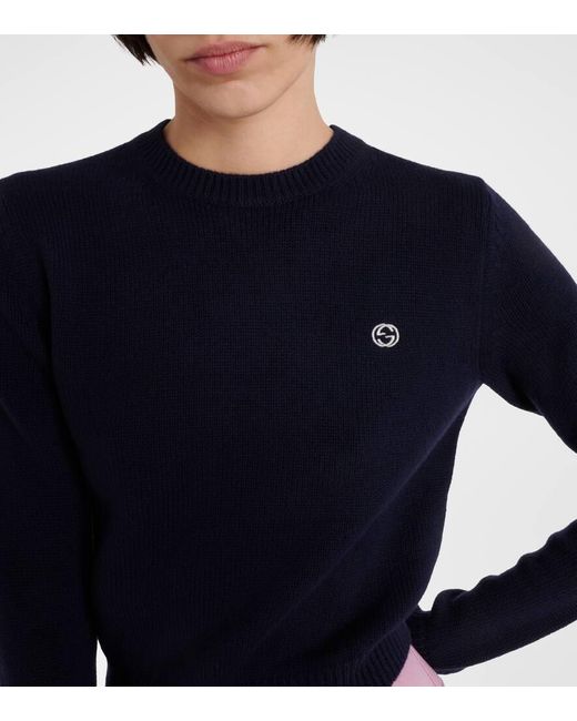 Gucci Interlocking G Wool And Cashmere Sweater in Blue | Lyst