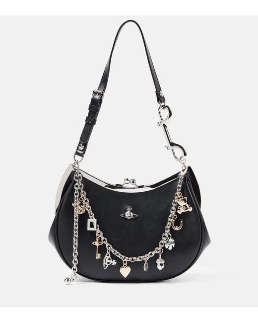 Vivienne Westwood Charm Frame Small Leather Shoulder Bag in Black | Lyst