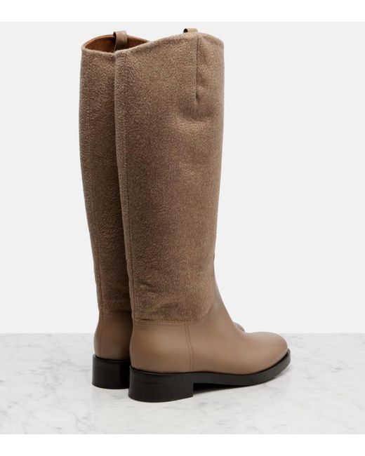 Max Mara Cashmere And Leather Knee-High Boots in Brown | Lyst