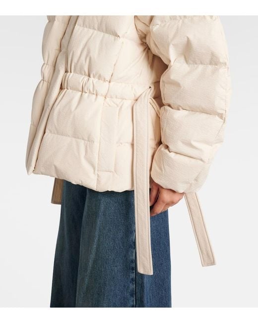 Ganni Bow-Detail Down Puffer Jacket in Natural | Lyst