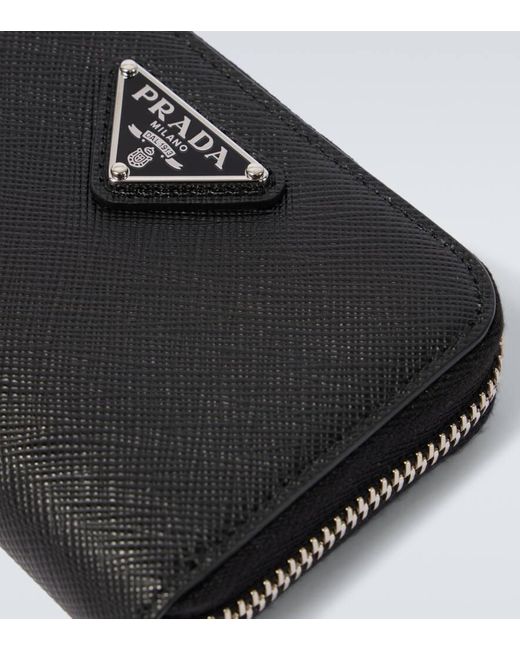 Prada Logo Saffiano Leather Coin Purse in Black for Men | Lyst
