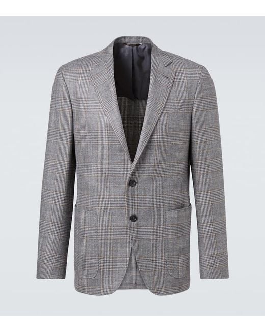 Canali Checked Wool, Silk, And Cashmere Blazer in Gray for Men | Lyst