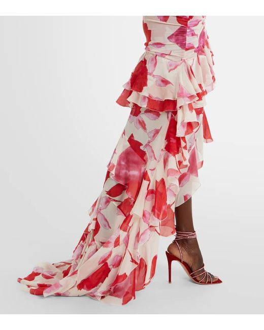 Blumarine Georg Ruffled Asymmetric Maxi Dress in Red | Lyst