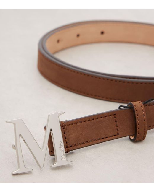 Max Mara Mclassic 20 Logo Suede Belt in Brown | Lyst