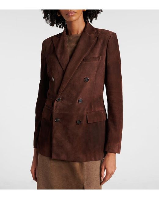 Ralph Lauren Ansley Double-breasted Suede Blazer in Brown | Lyst