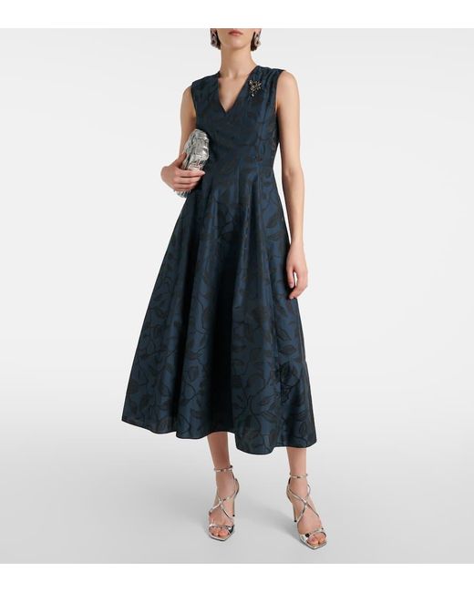 Max Mara Max Mara Diego Pleated Jacquard Midi Dress in Blue | Lyst