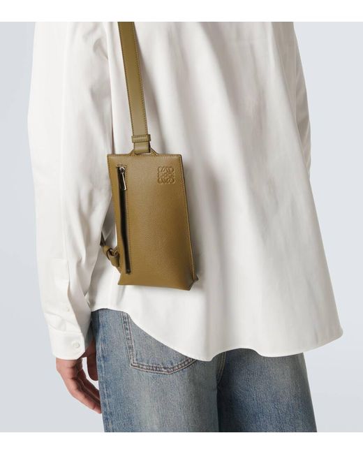 Loewe Vertical T Pocket Leather Crossbody Bag in Green for Men | Lyst