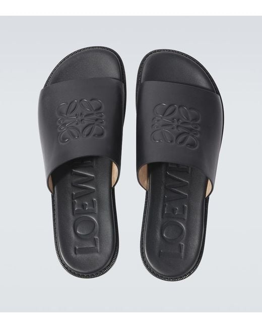 Loewe Paula's Ibiza Flex Anagram Leather Slides in Black for Men | Lyst