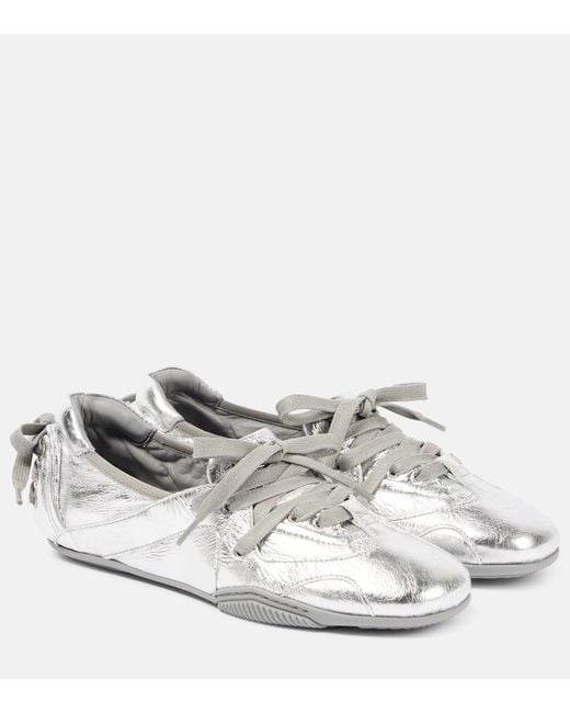 Acne Studios Metallic Leather Flats in White | Lyst