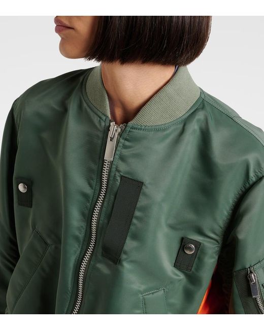 Sacai Layered Twill Bomber Jacket in Green | Lyst