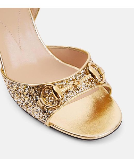 Gucci Horsebit Heeled Sandals in Metallic | Lyst