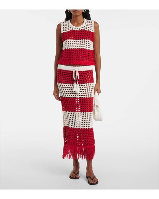 FARM Rio Striped Crochet Cotton Maxi Skirt in Red | Lyst