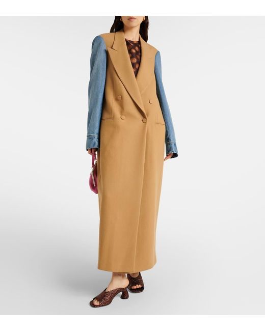 Dries Van Noten Tan Wool & Denim Coat in Brown | Lyst