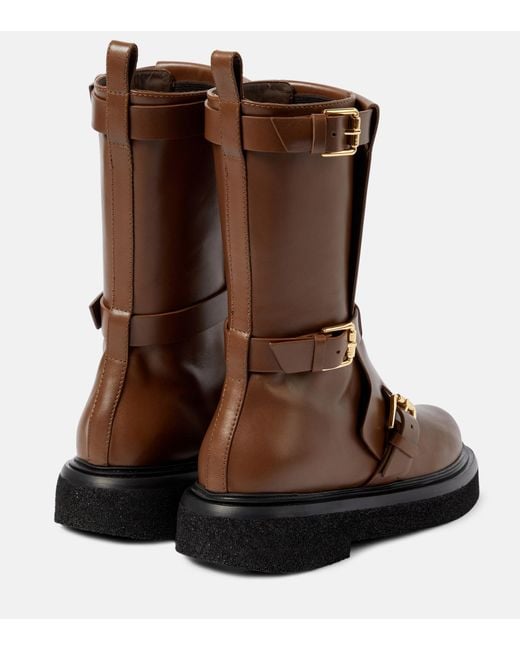 Max Mara Bucklesboot Leather Ankle Boots in Brown | Lyst