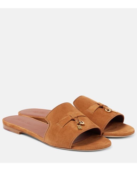 Loro Piana Summer Charms Suede Sandals in Brown | Lyst