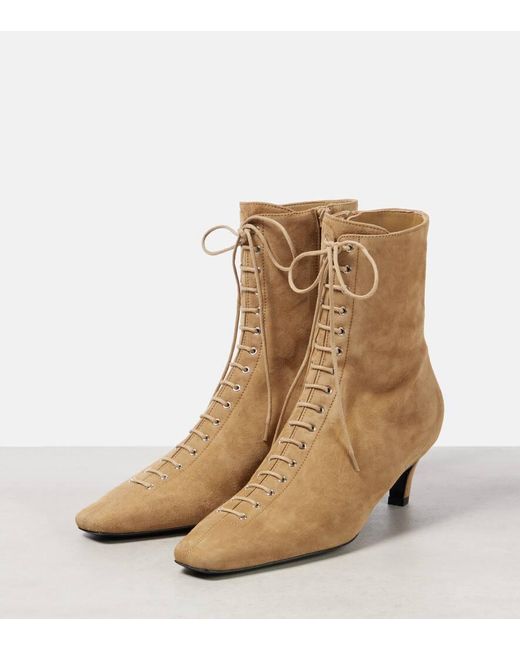 TOTEME Suede Lace-Up Boots in Natural | Lyst