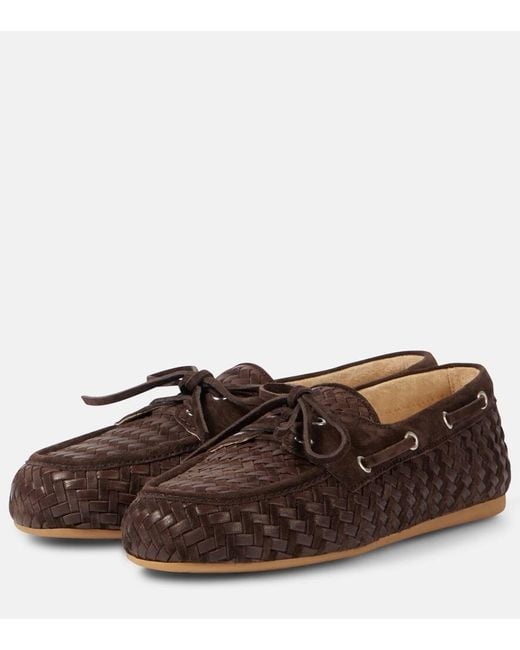 Miu Miu Woven Leather And Suede Boat Shoes in Brown | Lyst