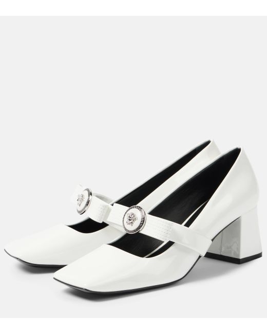 Versace Gianni Ribbon 55 Patent Leather Mary Jane Pumps in White | Lyst UK