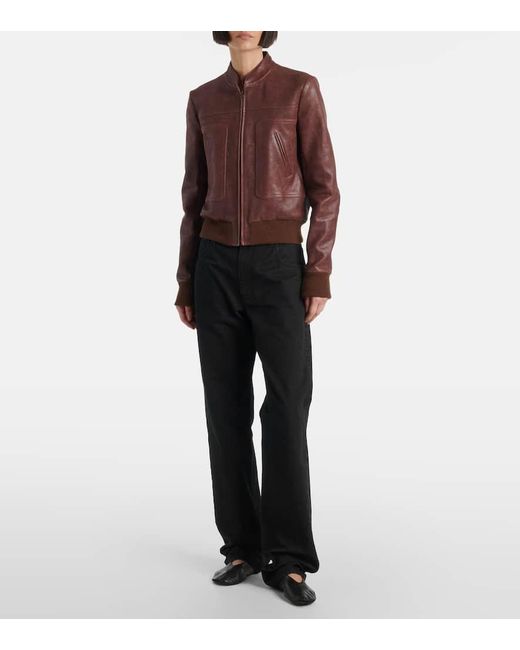 The Row Bader Leather Jacket in Brown | Lyst