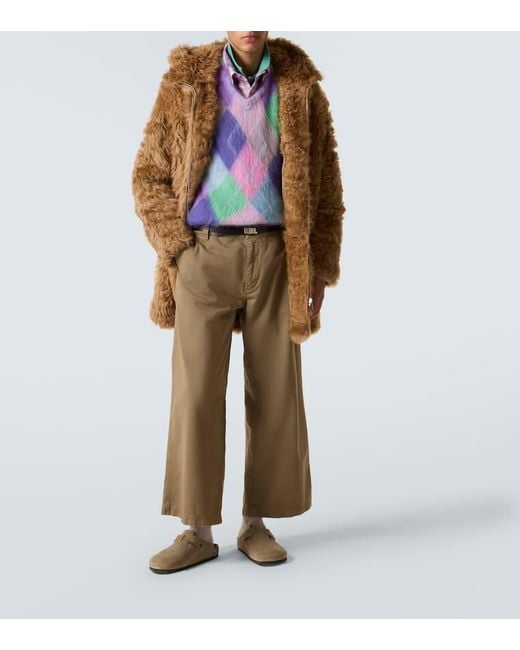 ERL Hooded Shearling Coat in Brown for Men | Lyst