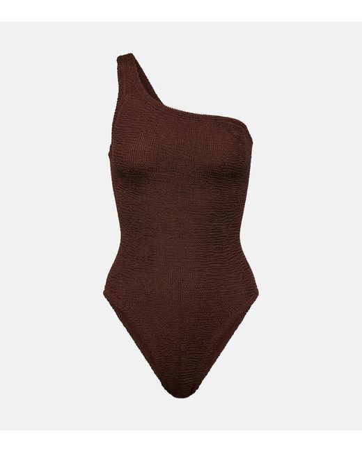 Hunza G Nancy One-Shoulder Swimsuit in Brown | Lyst Hunza G Nancy One-Shoulder Swimsuit in Brown | Lyst