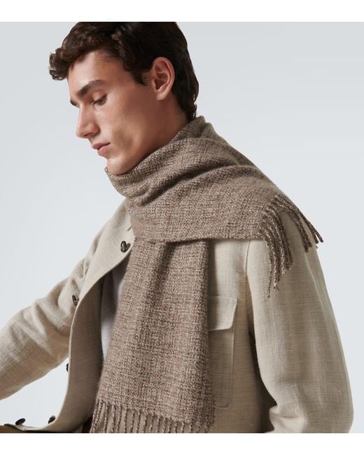Loro Piana Moulin Cashmere Tweed Scarf in Brown for Men | Lyst