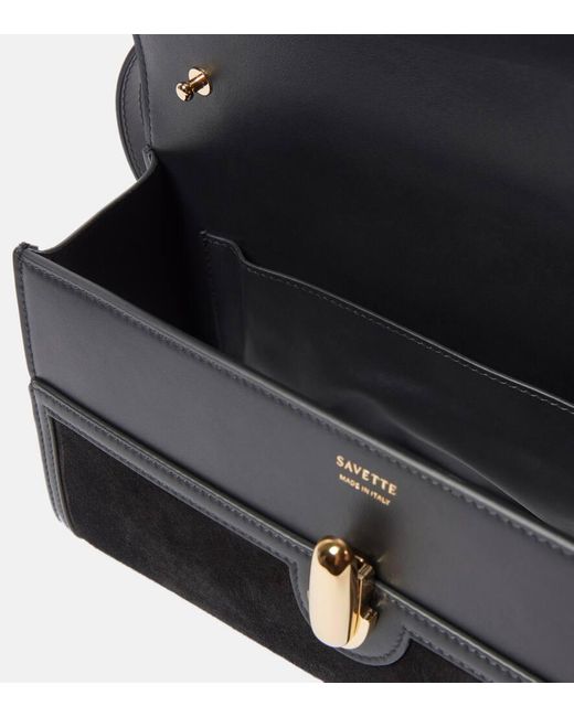 SAVETTE Symmetry 26 Leather-trimmed Suede Shoulder Bag in Black | Lyst