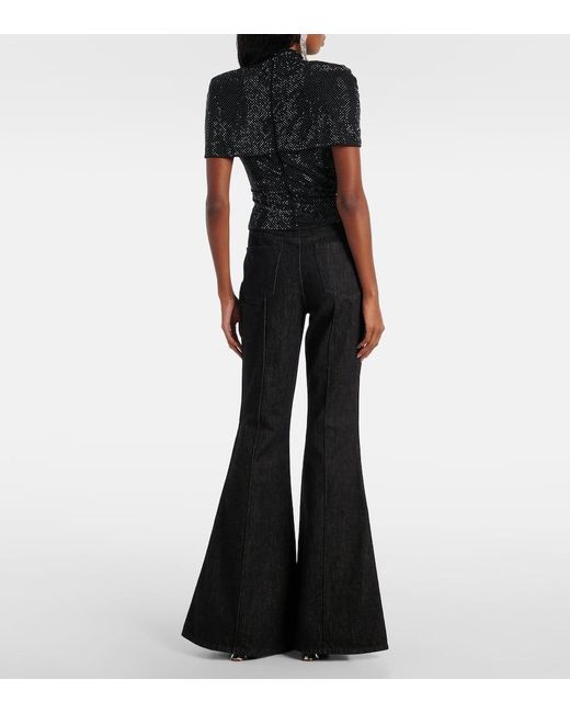 Self-Portrait Draped Embellished Mesh Top in Black | Lyst