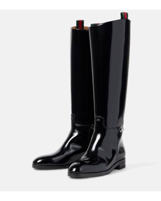 Gucci Polished Leather Knee-High Boots in Black | Lyst Canada