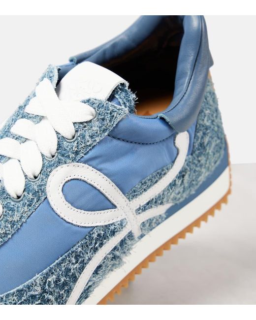 Loewe Flow Runner Suede-Trimmed Denim Sneakers in Blue | Lyst