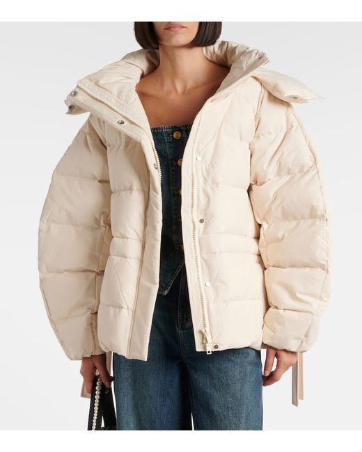 Ganni Bow-Detail Down Puffer Jacket in Natural | Lyst
