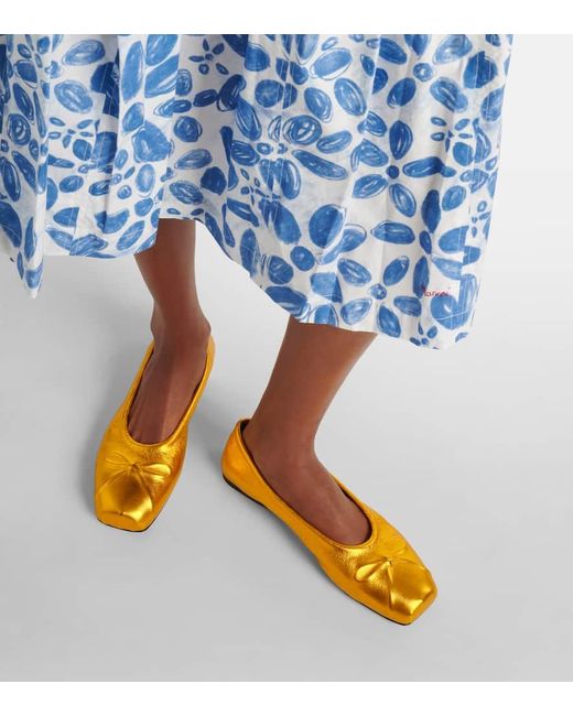 Marni Little Bow Leather Ballet Flats in Yellow | Lyst