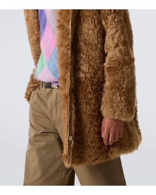ERL Hooded Shearling Coat in Brown for Men | Lyst