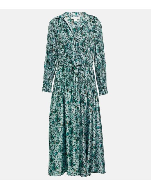Vince Floral Pleated Midi Dress in Green | Lyst Vince Floral Pleated Midi Dress in Green | Lyst
