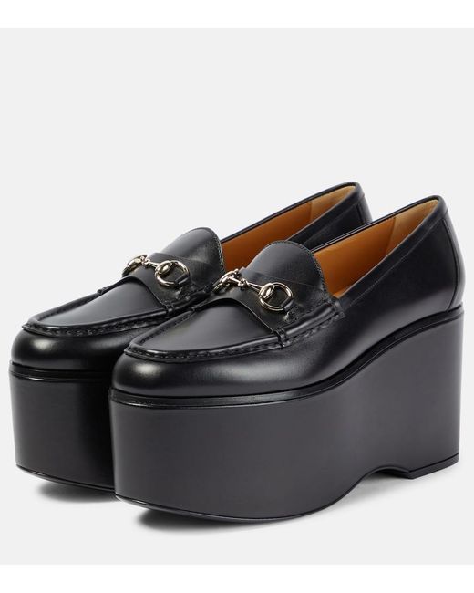 Gucci Horsebit Leather Platform Loafers in Black | Lyst
