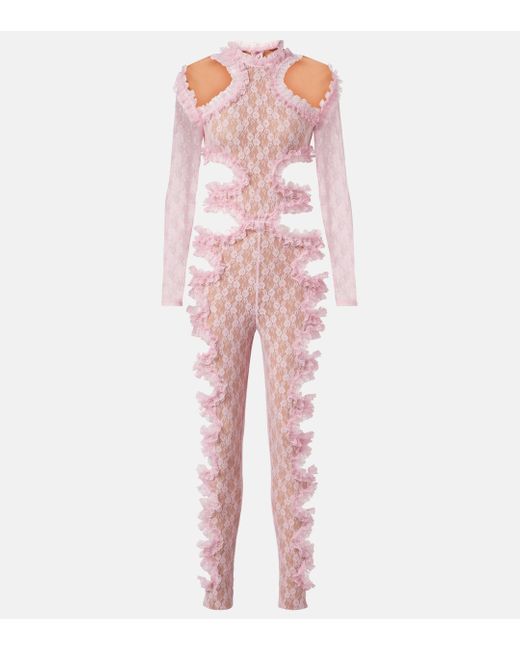 Self-Portrait X Christopher Kane Cutout Lace Catsuit in Pink | Lyst UK