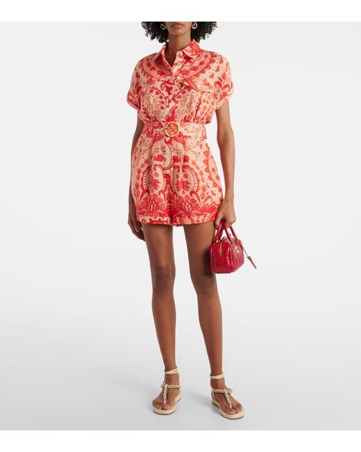 FARM Rio Floral Linen Romper in Orange | Lyst